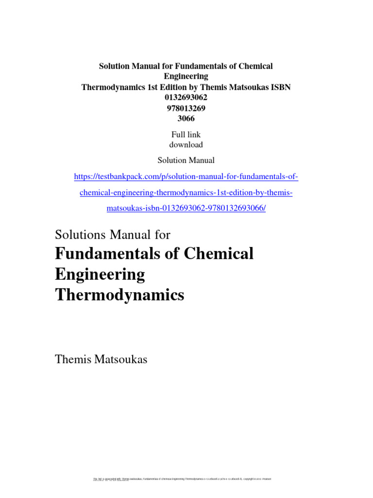 Solution Manual For Fundamentals of Chemical Engineering Thermodynamics ...