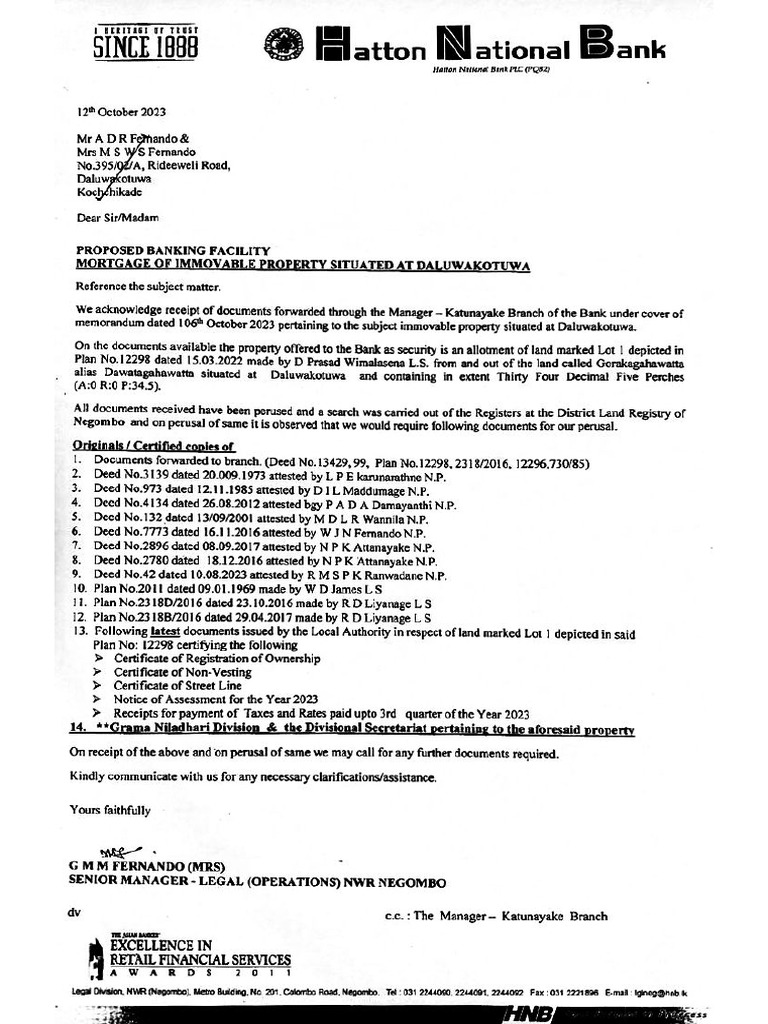 HNB Legal Officer Request | PDF