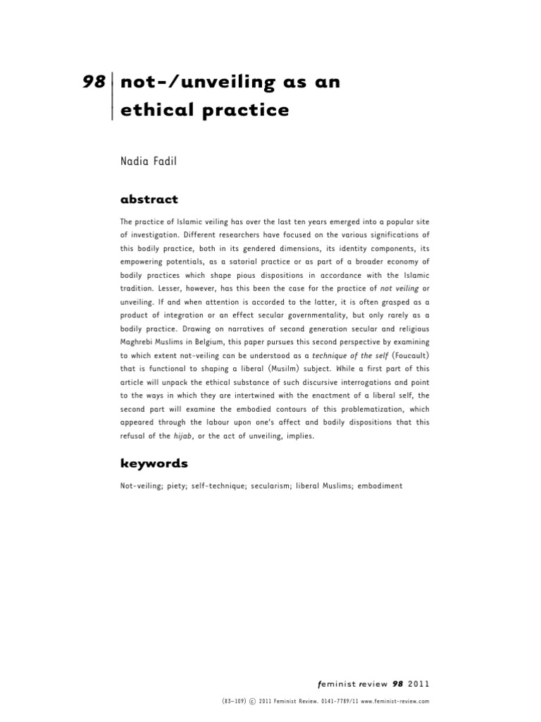 Not Unveiling Nadia Fadil | PDF | Hijab | Michel Foucault