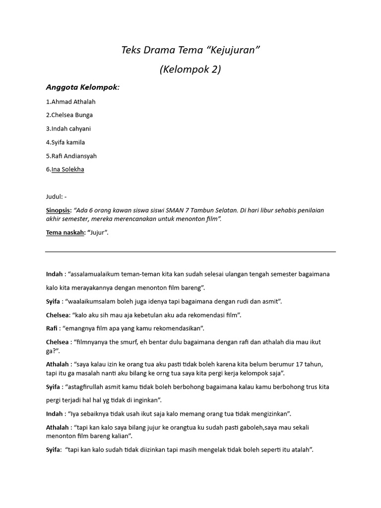 Teks Drama Tema Kejujuran | PDF