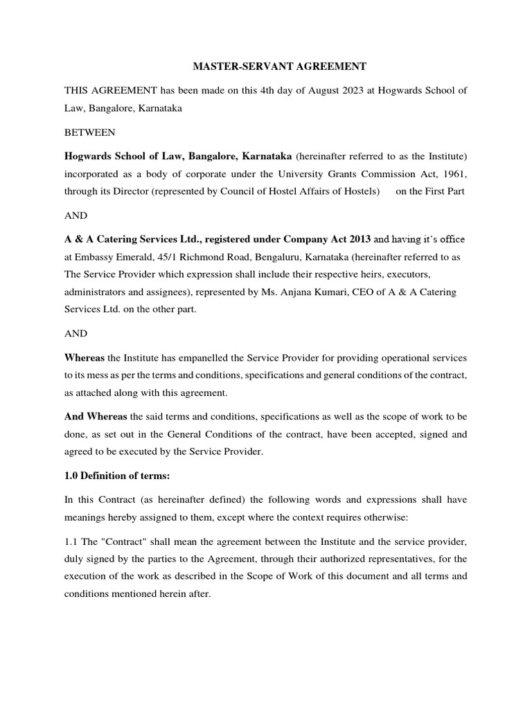 Hostel Mess Service Agreement 2023 | PDF | Finance & Money Management | Law