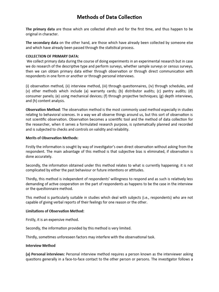 Methods of Data Collection | PDF