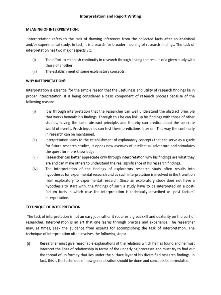 Interpretation and Report Writing | PDF
