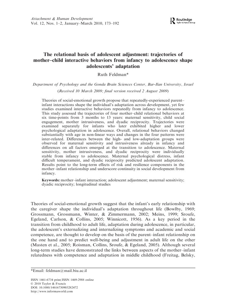Mother-Child Interaction and Adolescent Adjustment | PDF | Attachment ...
