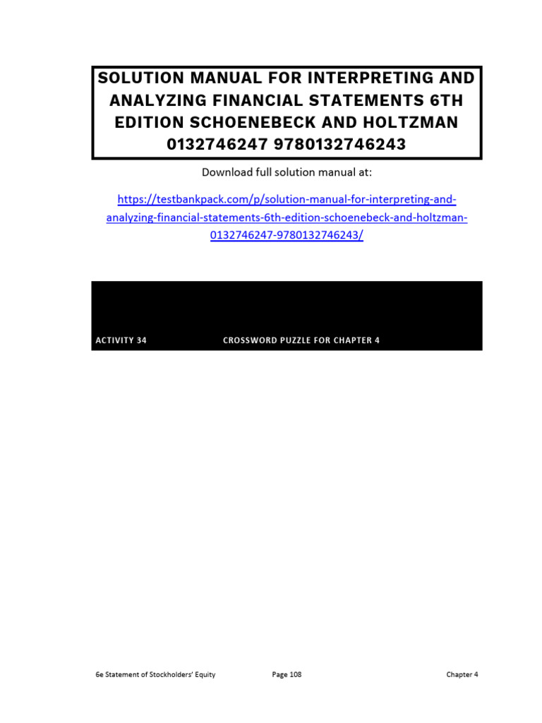 Interpreting and Analyzing Financial Statements 6th Edition Schoenebeck ...