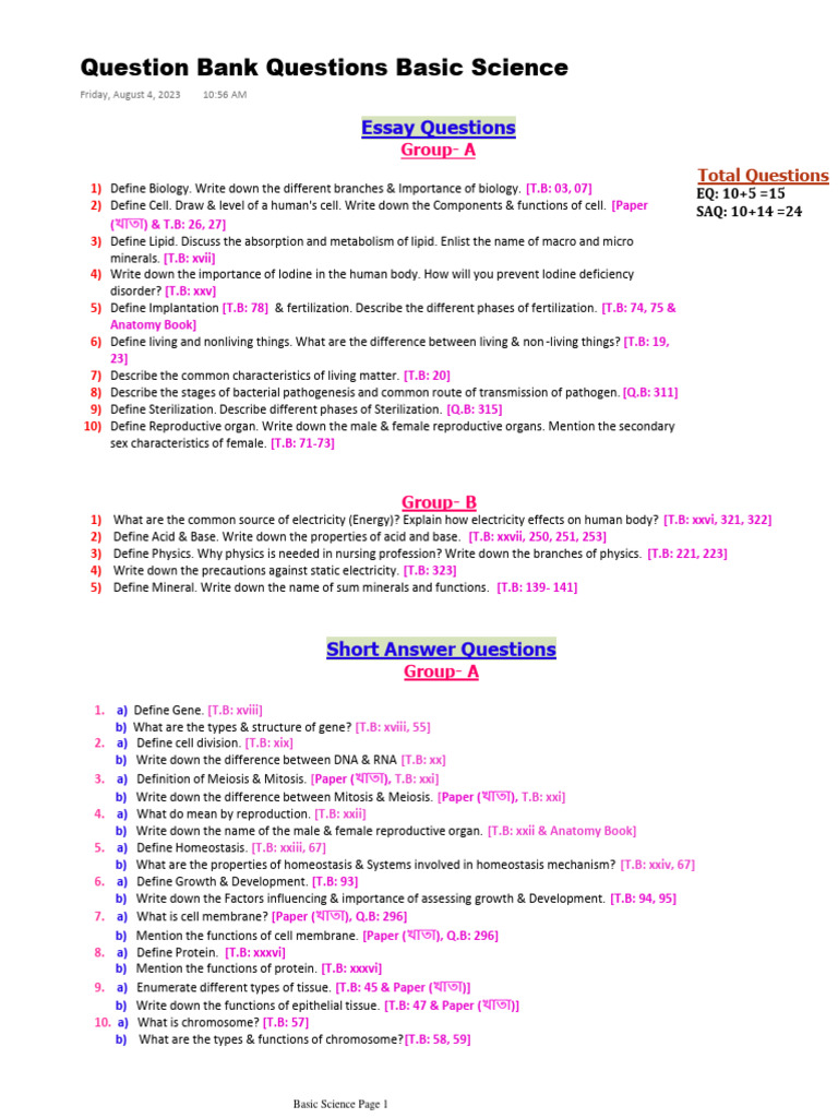 Basic Science Question Bank Questions | PDF