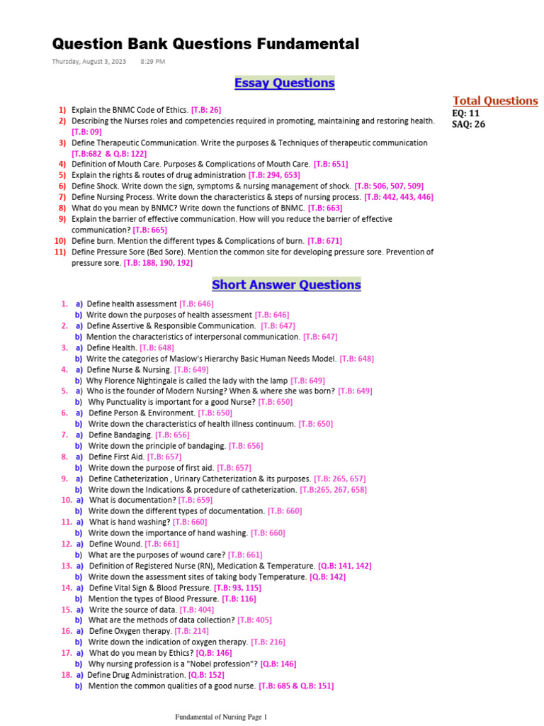 Fundamental Question Bank Questions | PDF