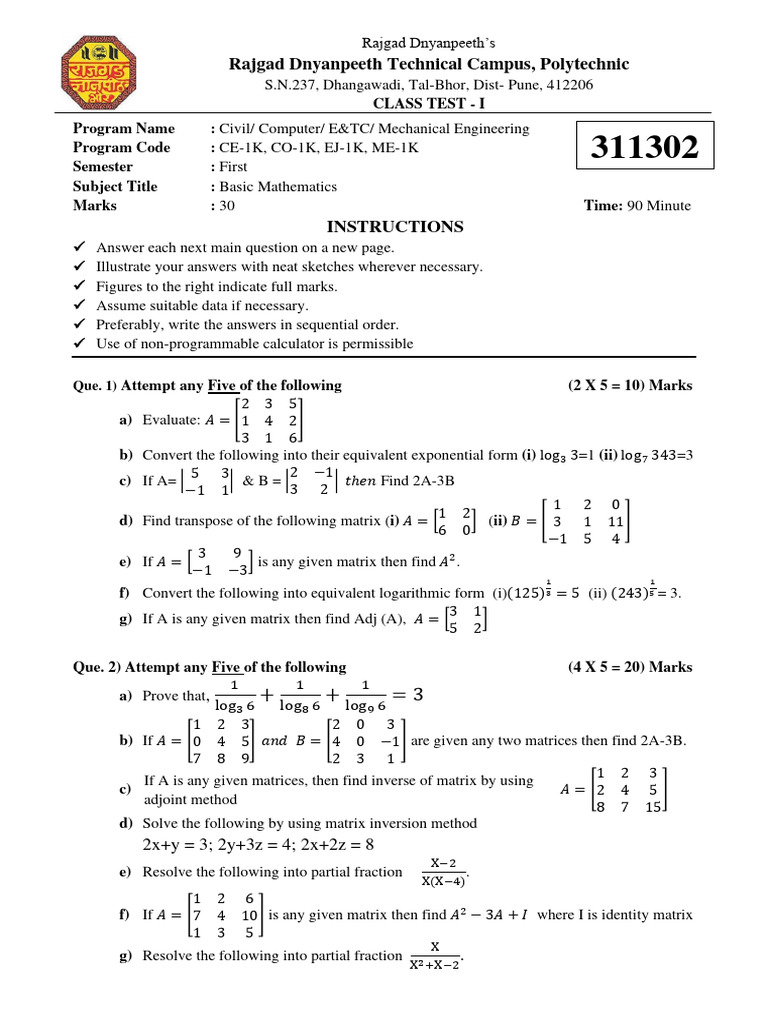 Rajgad Dnyanpeeth Technical Campus, Polytechnic: 1 Log 6 1 Log 6 1 Log 6 | PDF