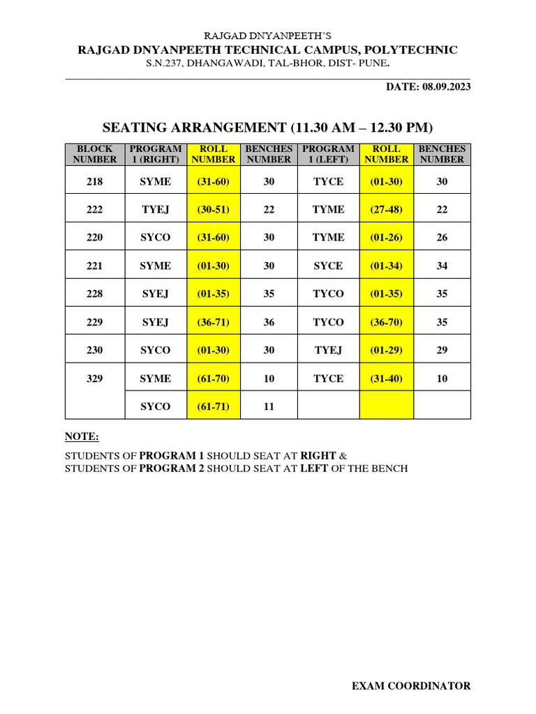 Block Seating Arrangement | PDF | Technology & Engineering