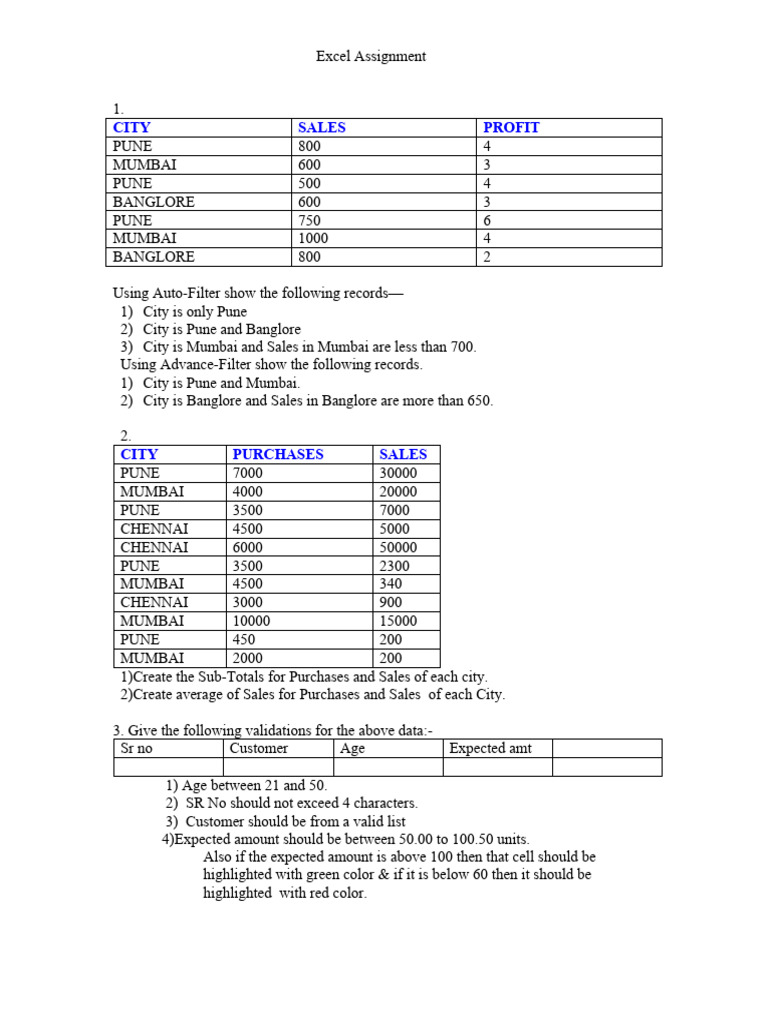 Excel Assignments | PDF
