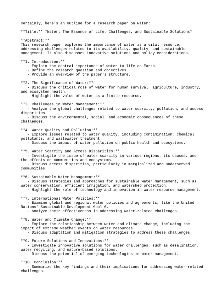 Water - The Essence of Life, Challenges, and Sustainable Solution | PDF