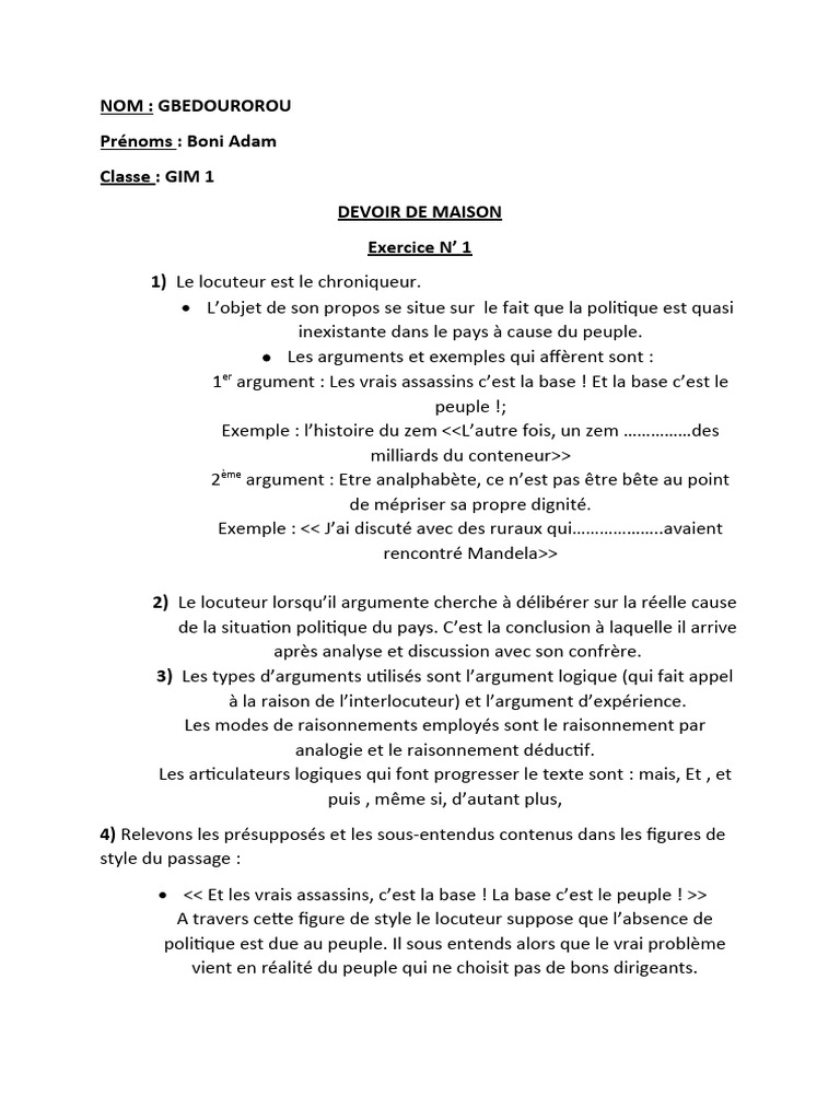 Devoir de Maison Teeo N | PDF