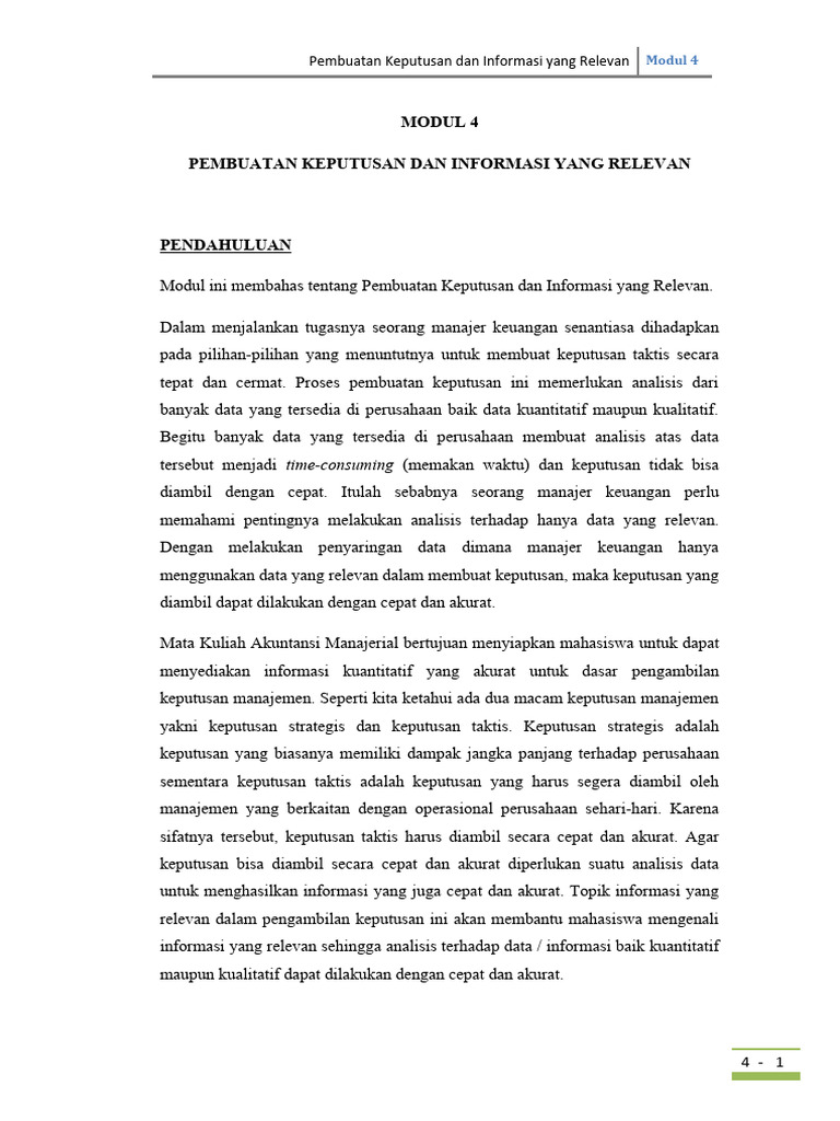 Keputusan Taktis dan Informasi Relevan | PDF | Bisnis | Pengelolaan ...