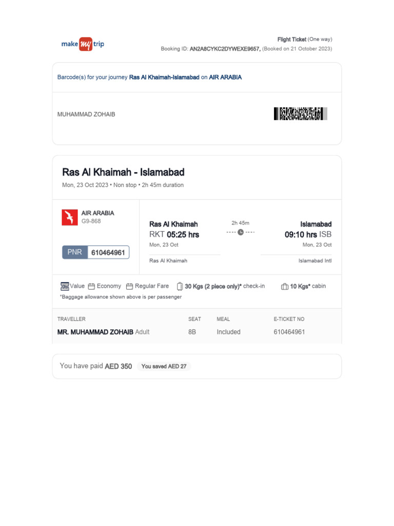 Trips Flight Muhammad Zohaib | PDF | Travel Visa | Aviation