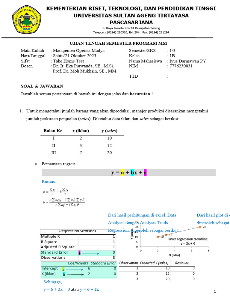 Soal UTS Manajemen Operasi Madya MM UNTIRTA 2023 | PDF