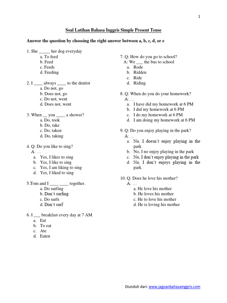 Latihan Simple Present Tense Pdf