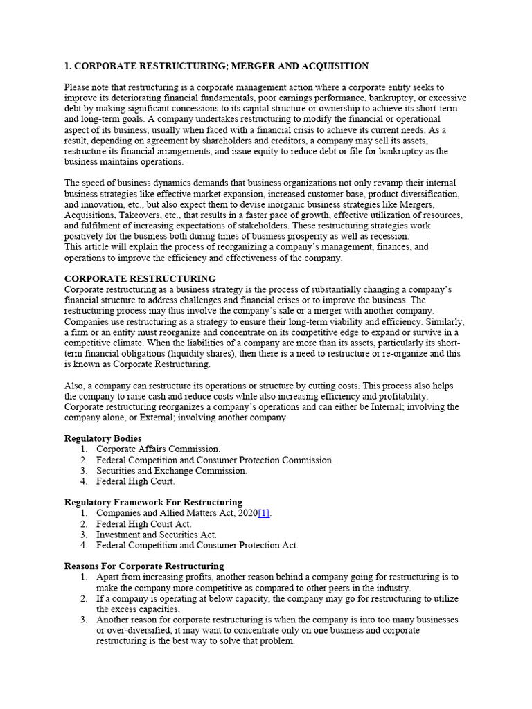 Corporate Restructuring Jurisdiction of Ist Competent and Compellable ...