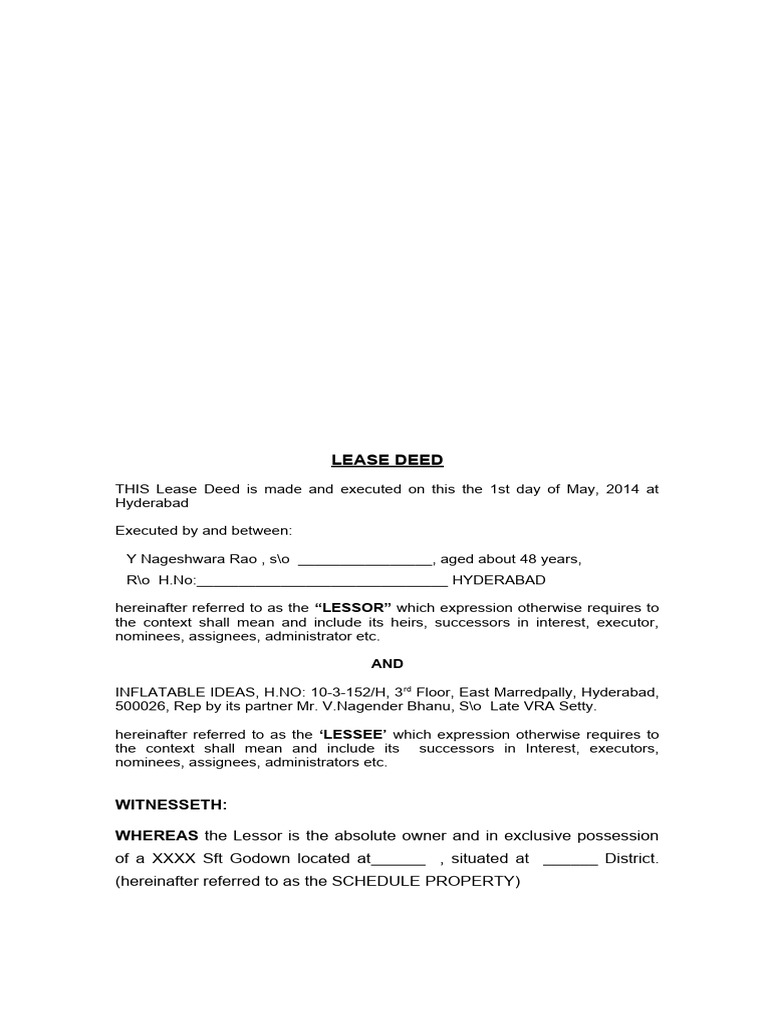 Godown Lease Deed | PDF | Business