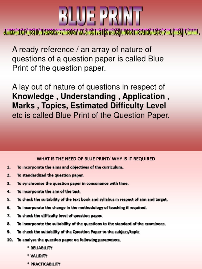 How to prepare a blueprint for a question paper | PDF | Understanding ...
