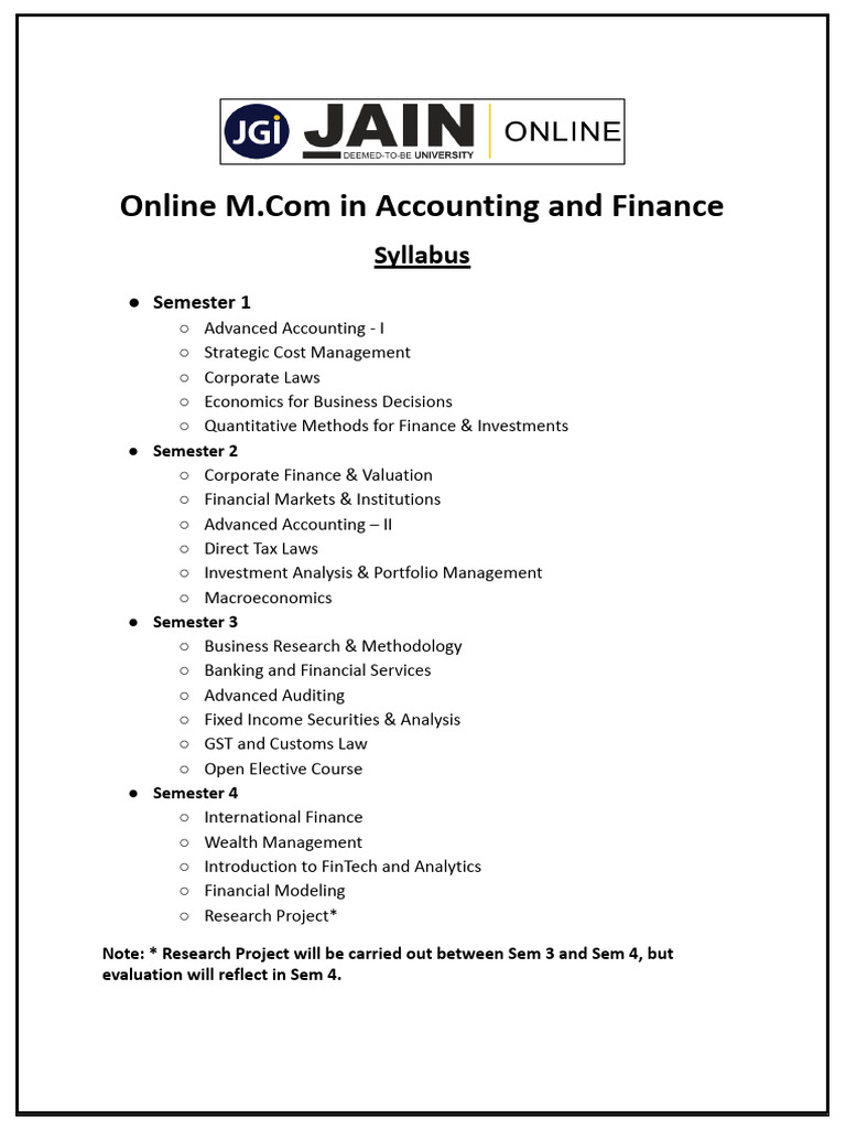 Jain Mcom Accounting and Finance Syllabus | PDF | Finance & Money Management | Law