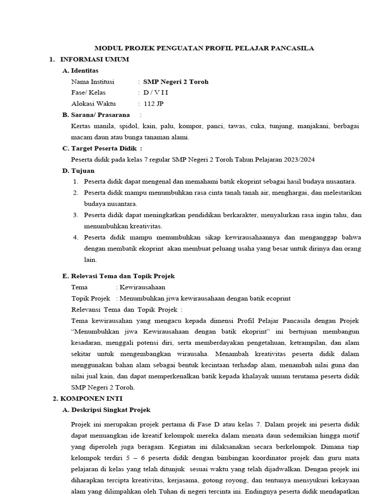 Modul Projek Kewirausahaan Edit | PDF