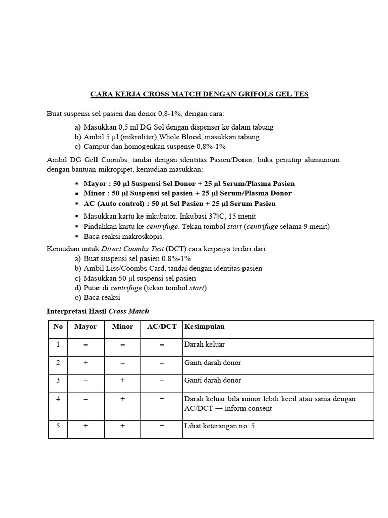 Prosedur Crossmatch Darah Grifols | PDF