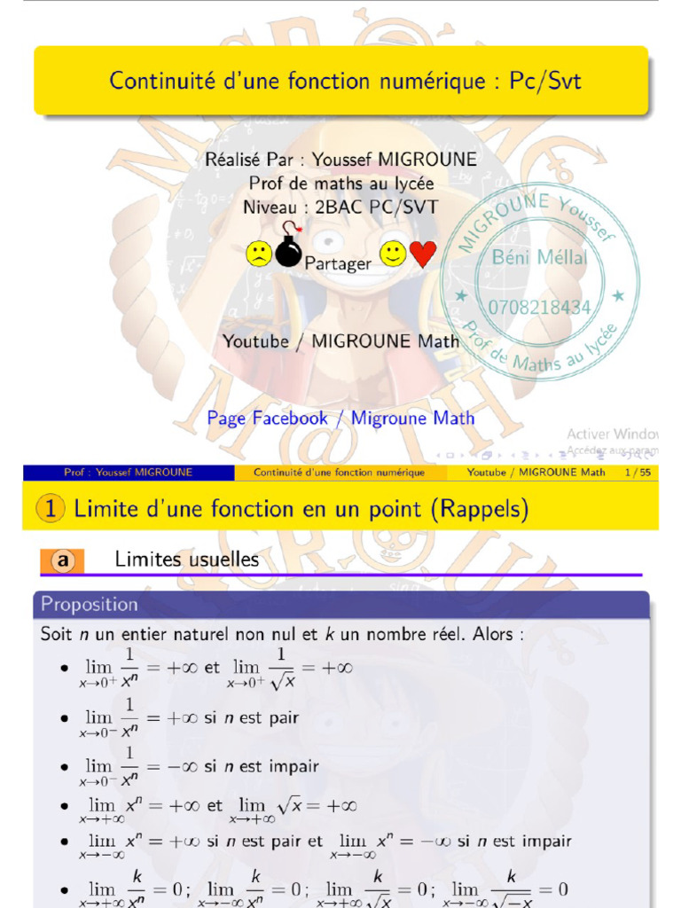 Continuité D'une Fonction 2bac PC | PDF