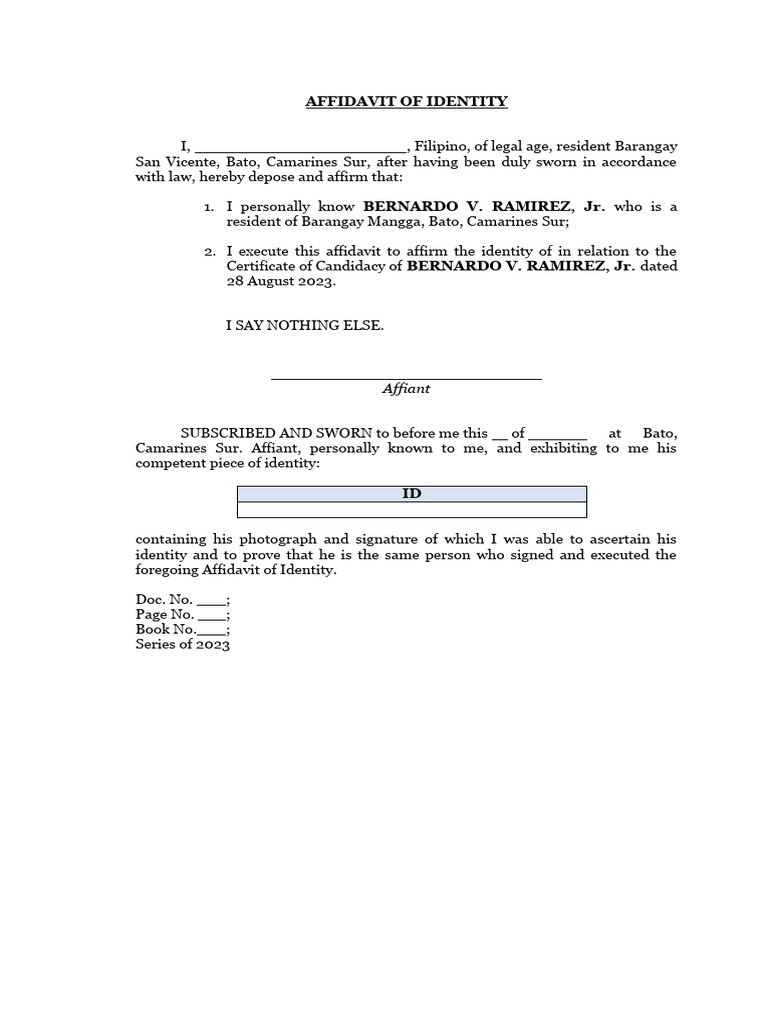 Affidavit of Identity | PDF | Affidavit | Civil Law (Common Law)