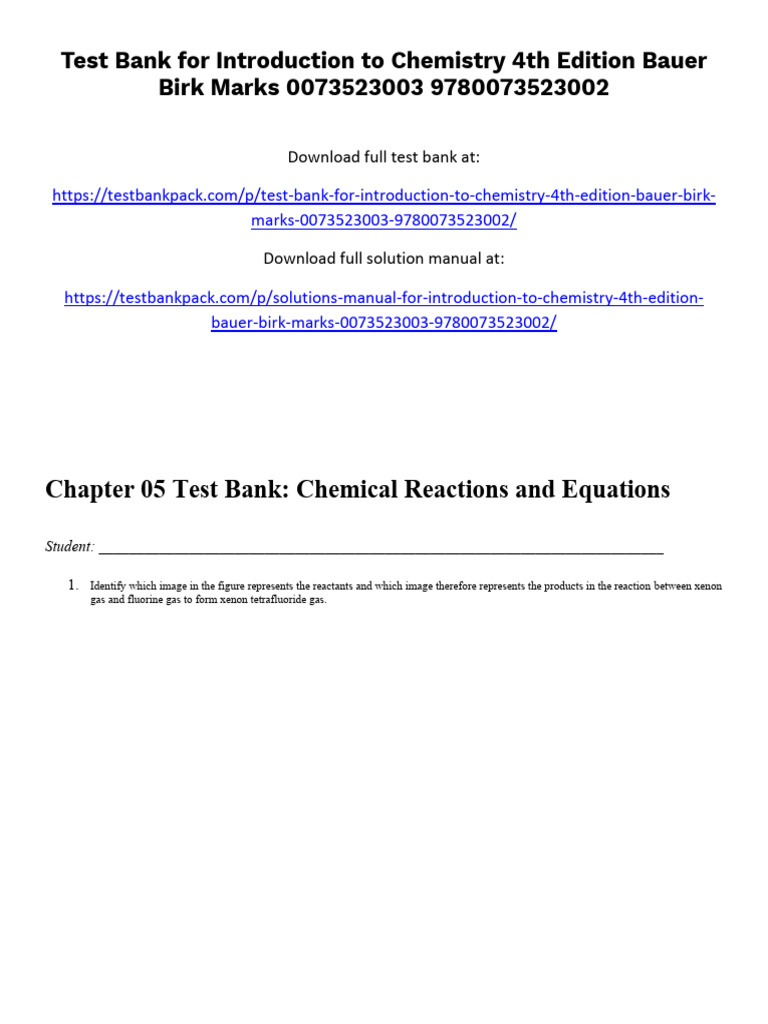Introduction To Chemistry 4th Edition Bauer Test Bank 1 | PDF