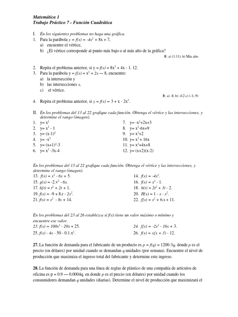TP 7 - Función Cuadrática | PDF | Métodos y materiales de enseñanza