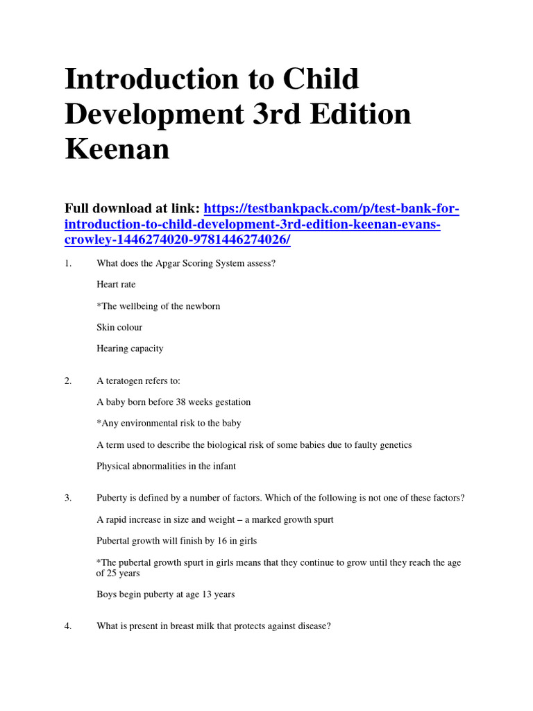 Introduction To Child Development 3rd Edition Keenan Test Bank 1 | PDF