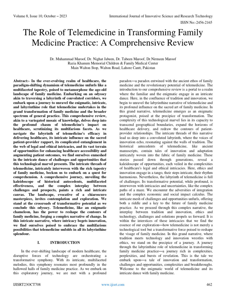 The Role of Telemedicine in Transforming Family Medicine Practice: A ...