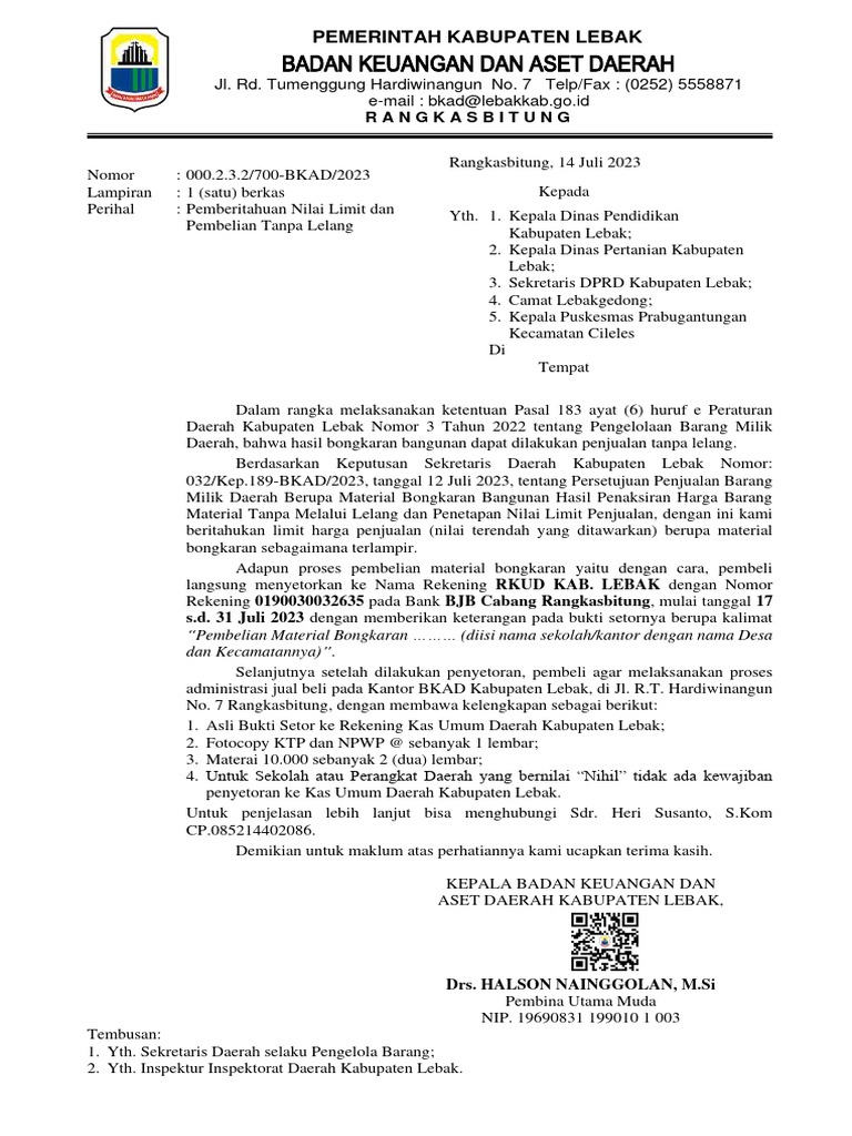 Pemberitahuan Penjualan Material Bongkaran | PDF