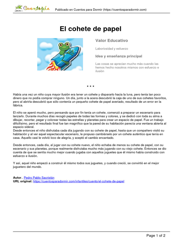 Cuentos para Dormir - El Cohete de Papel - 2017-06-05 | PDF