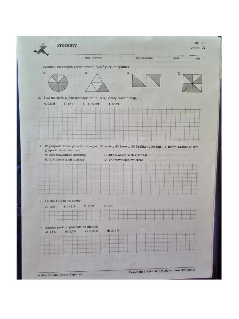 Klas 7 Procenty Sprawdzian Pdf