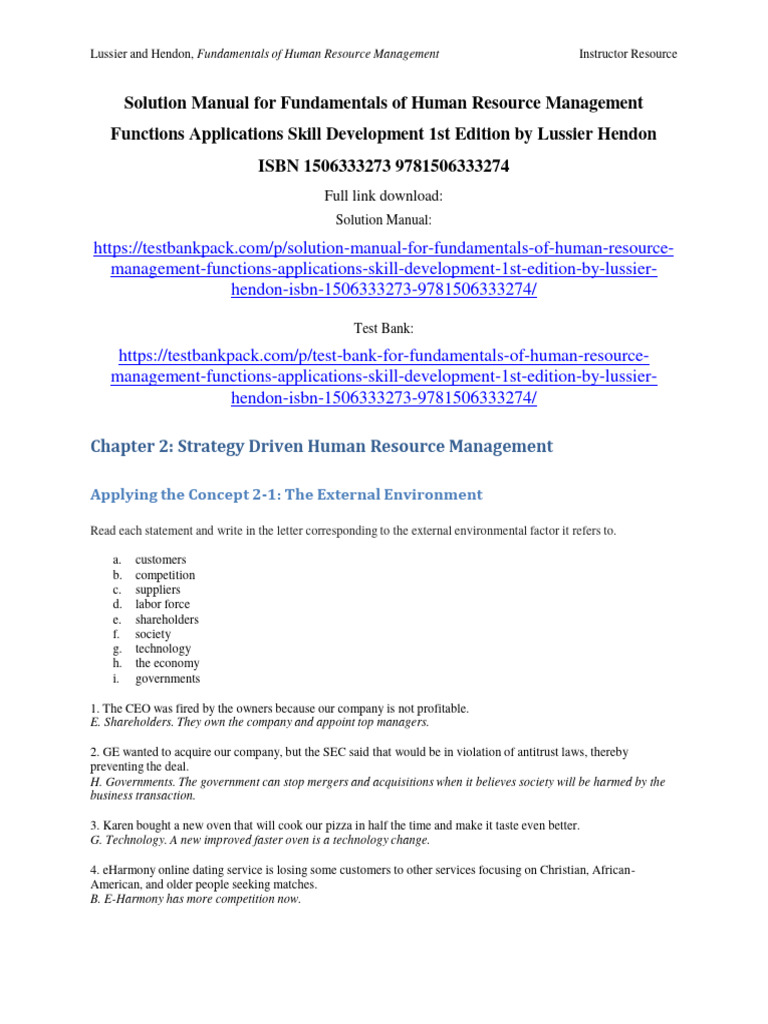 Solution Manual For Fundamentals of Human Resource Management Functions Applications Skill ...