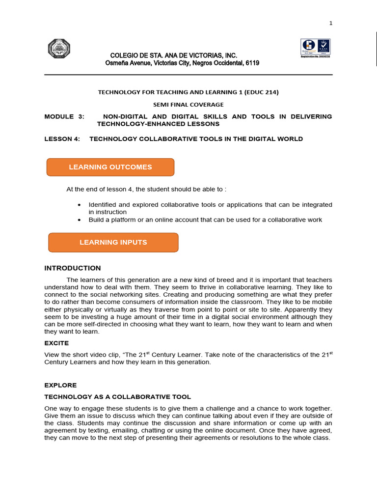 Lesson 4 Technology Collaborative Tools | PDF