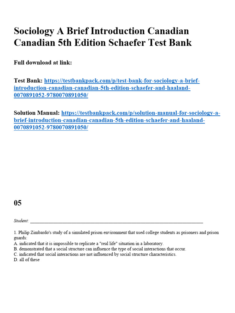 Sociology A Brief Introduction Canadian Canadian 5th Edition Schaefer ... Sociology A Brief Introduction Canadian Canadian 5th Edition Schaefer ...