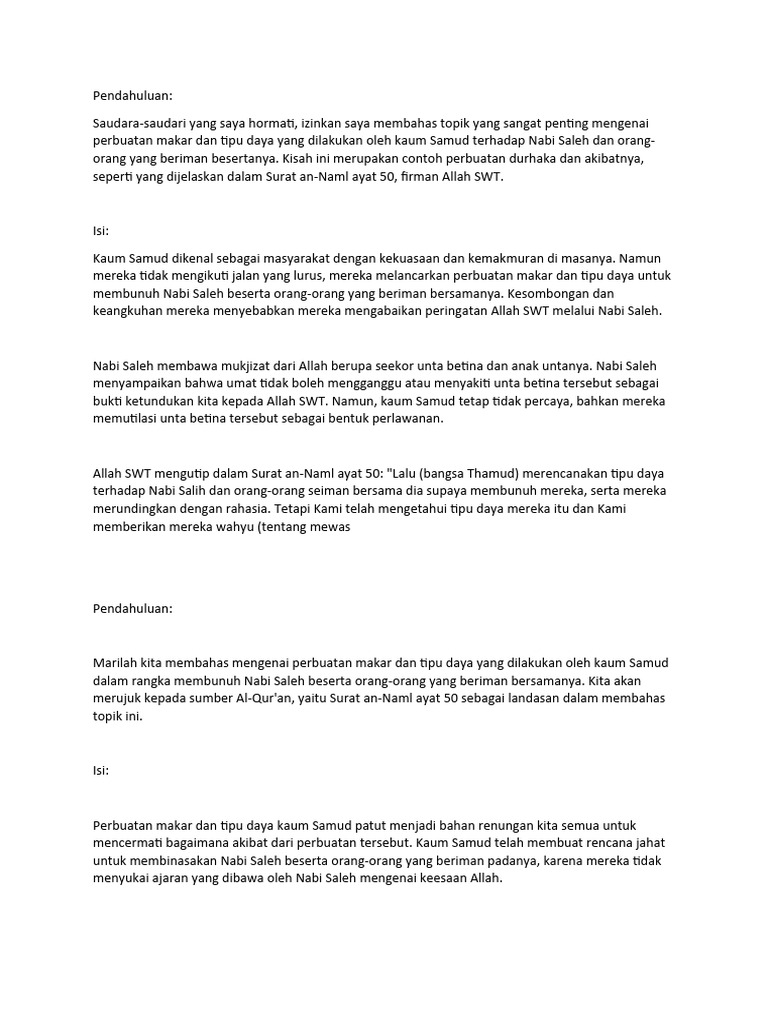 Pidato Tentang Tipudaya Kaum Samud | PDF