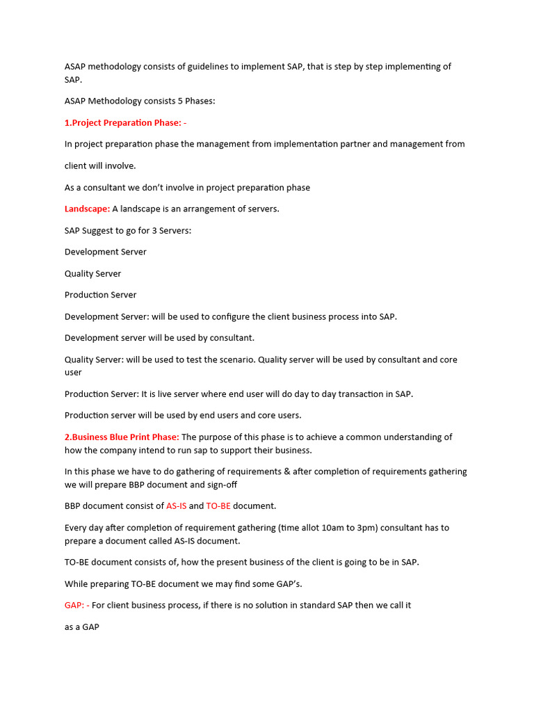 ASAP methodology consists of guidelines to implement SAP | PDF | Server ...