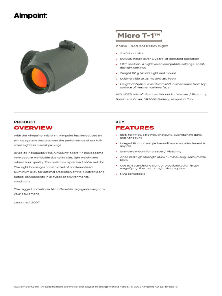 Micro T-1™ 2 MOA - Red Dot Reflex Sight | PDF