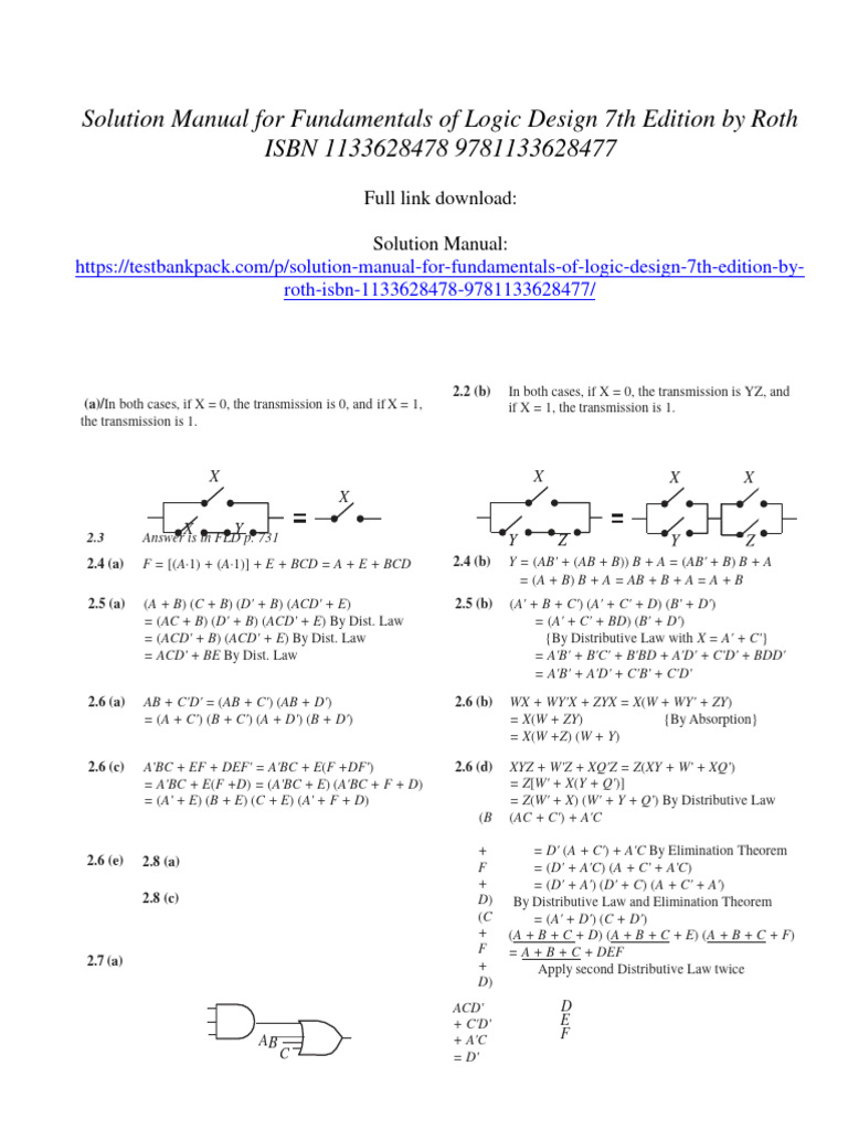 Solution Manual For Fundamentals of Logic Design 7th Edition by Roth ISBN 1133628478 ...