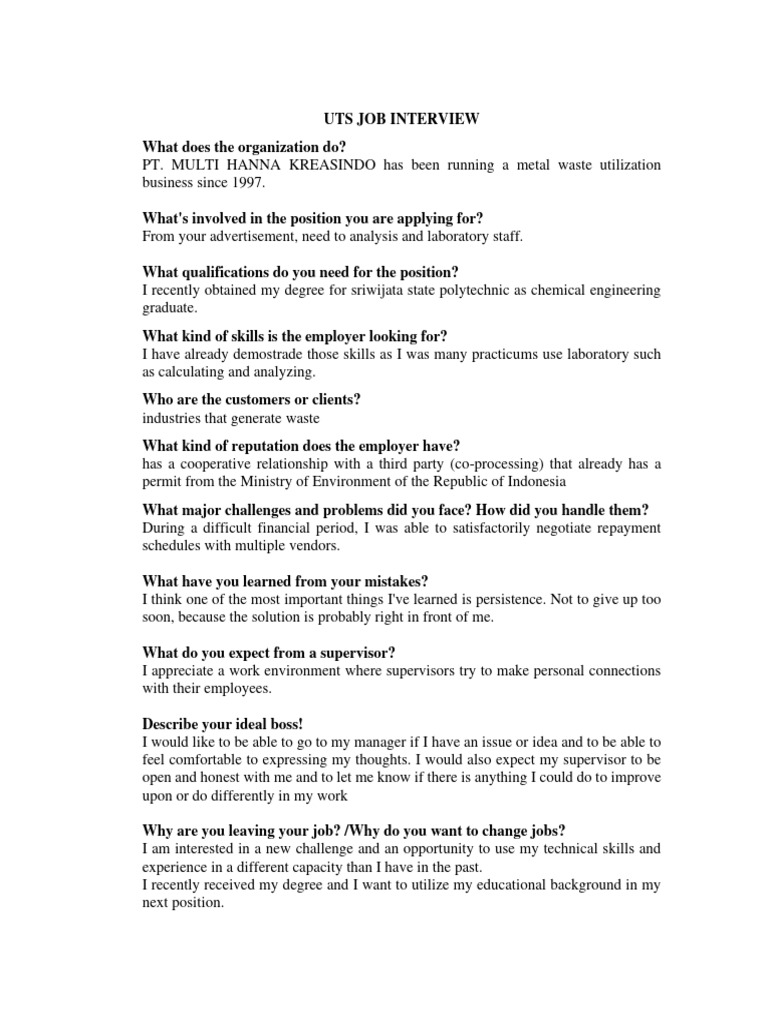 Uts Job Interview | PDF