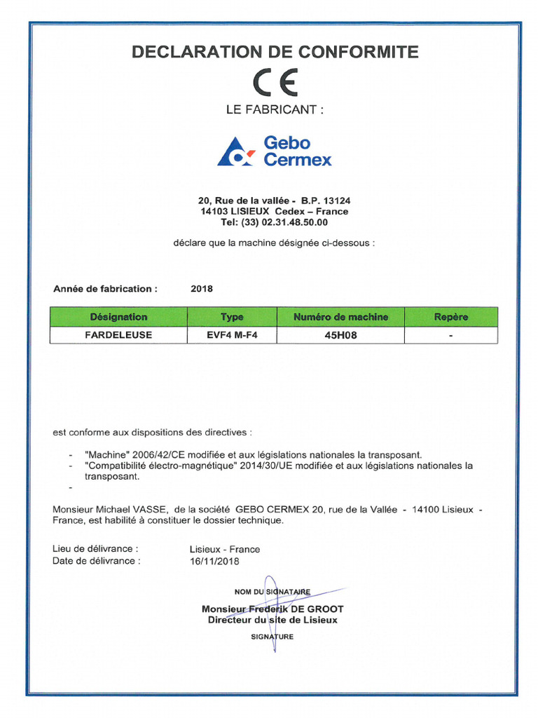 Declaration Ce de Conformite 45H08 | PDF
