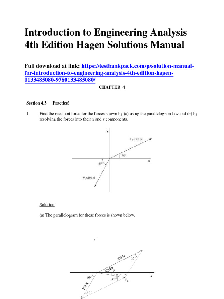 Introduction To Engineering Analysis 4th Edition Hagen Solutions Manual 1 | PDF
