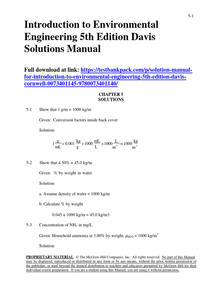 Introduction To Environmental Engineering 5th Edition Davis Solutions Manual 1 | PDF