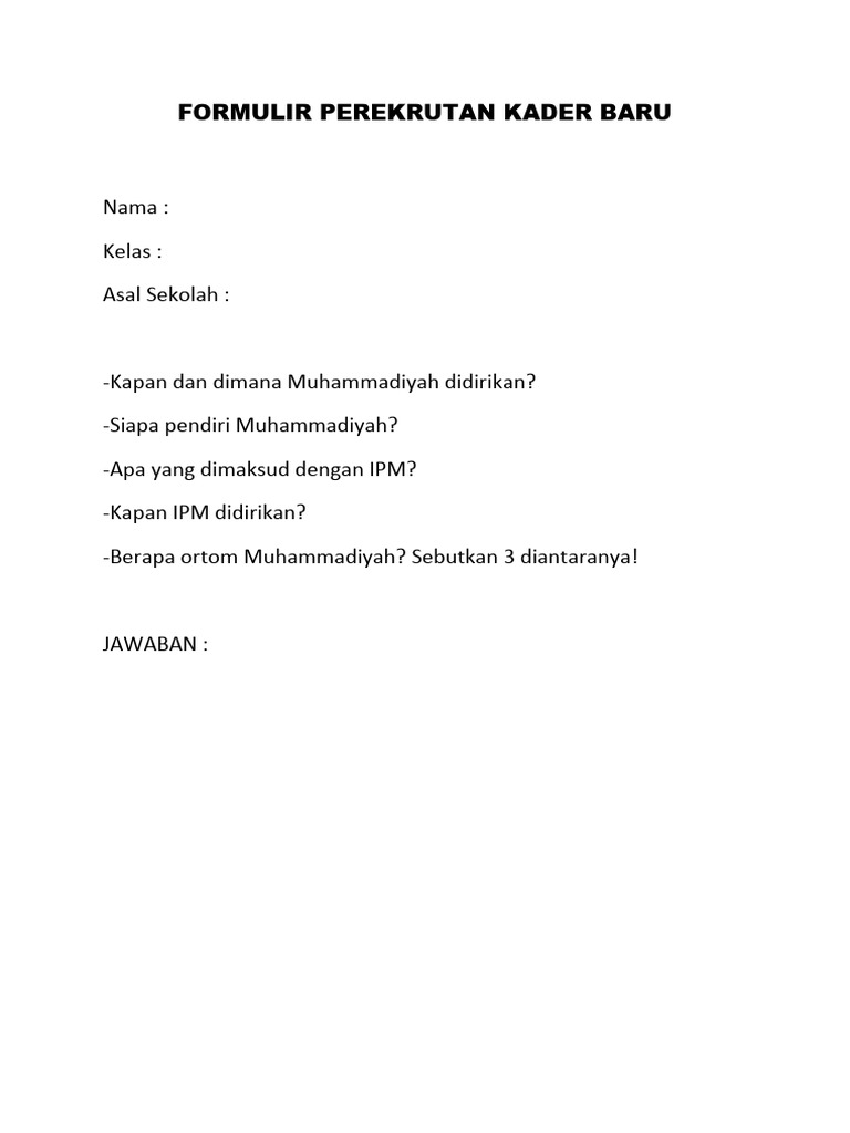 Formulir Perekrutan Kader Baru | PDF | Karier & Perkembangan