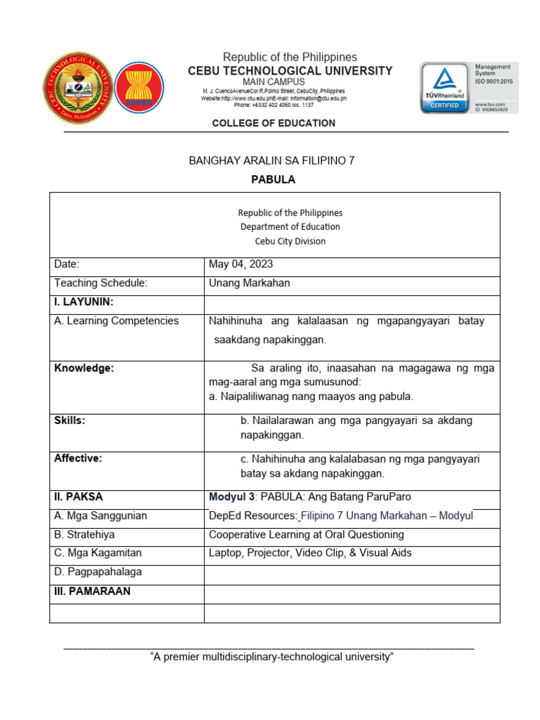 Tagalog-Lesson Plan - Final-SANDOT, KAYE | PDF