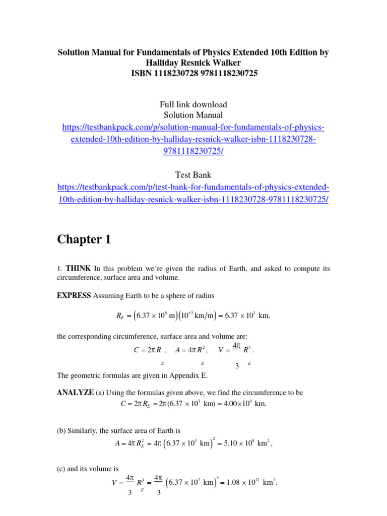 Solution Manual For Fundamentals of Physics Extended 10th Edition by ...