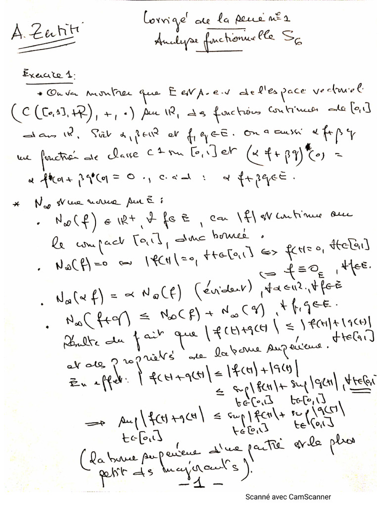 Corrigé TD, Série 1, Analyse Fonctionnelle, S6 | PDF